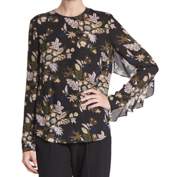 A.L.C. | Tops | Alc Cooper Long Sleeve Floral Reverse Hi Lo Hem Silk ...